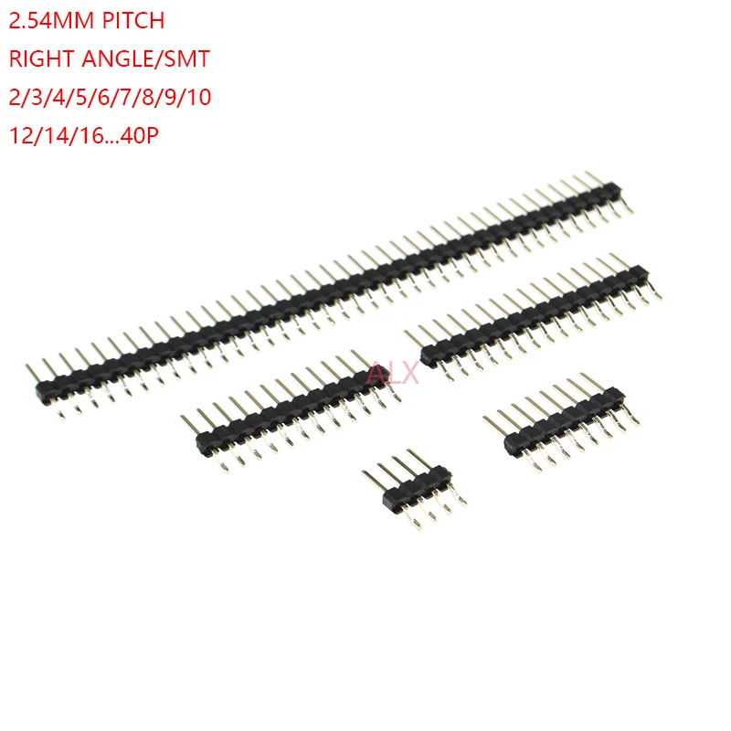 10pcs 2.54mm Pitch Single Row Right Angle Smd/smt Pin Header 1x2/3/4/5 ...