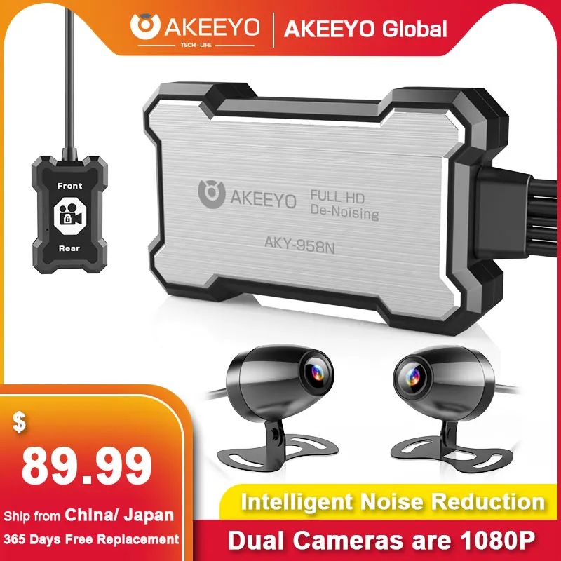 Akeyo AKY 958N dupla 1080p câmera da motocicleta de corpo inteiro à ...