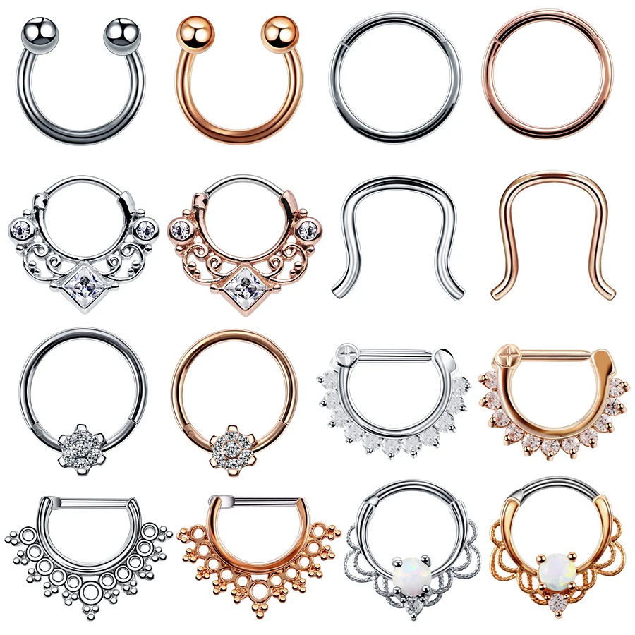 Piercings de aro de tabique nasal de segmento, Piercings de hélice de oreja, Gema CZ, cartílago ...