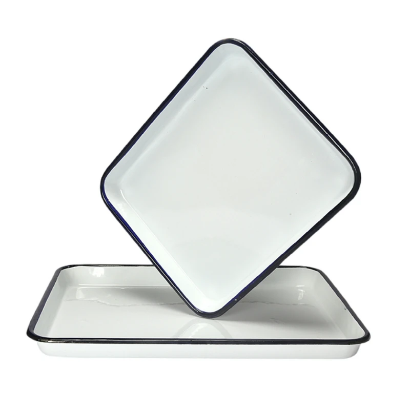 1PCS Handcrafted Vintage Tray White Enamel Home Cake Oven Baking Tray ...