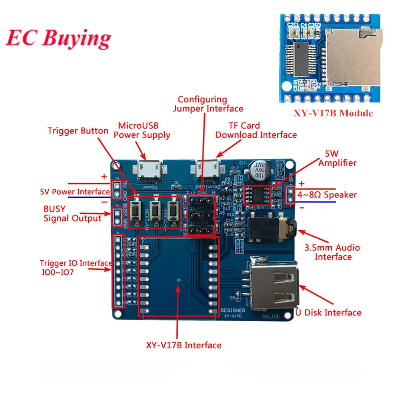 MP3 Player Module XY V17B Serial Voice Module Development Board Voice ...