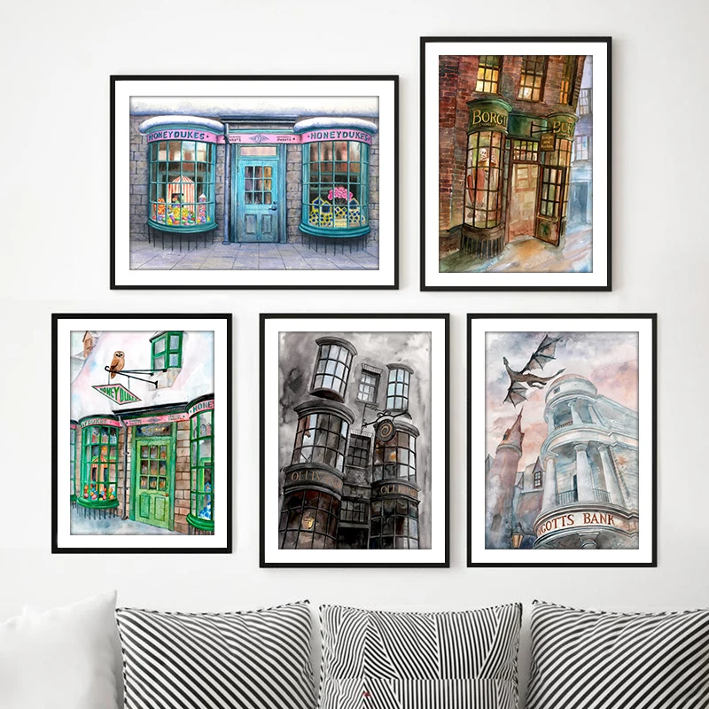 Watercolor Wizard Shop Wall Art Canvas Painting Modern Magic Wand Shop ...