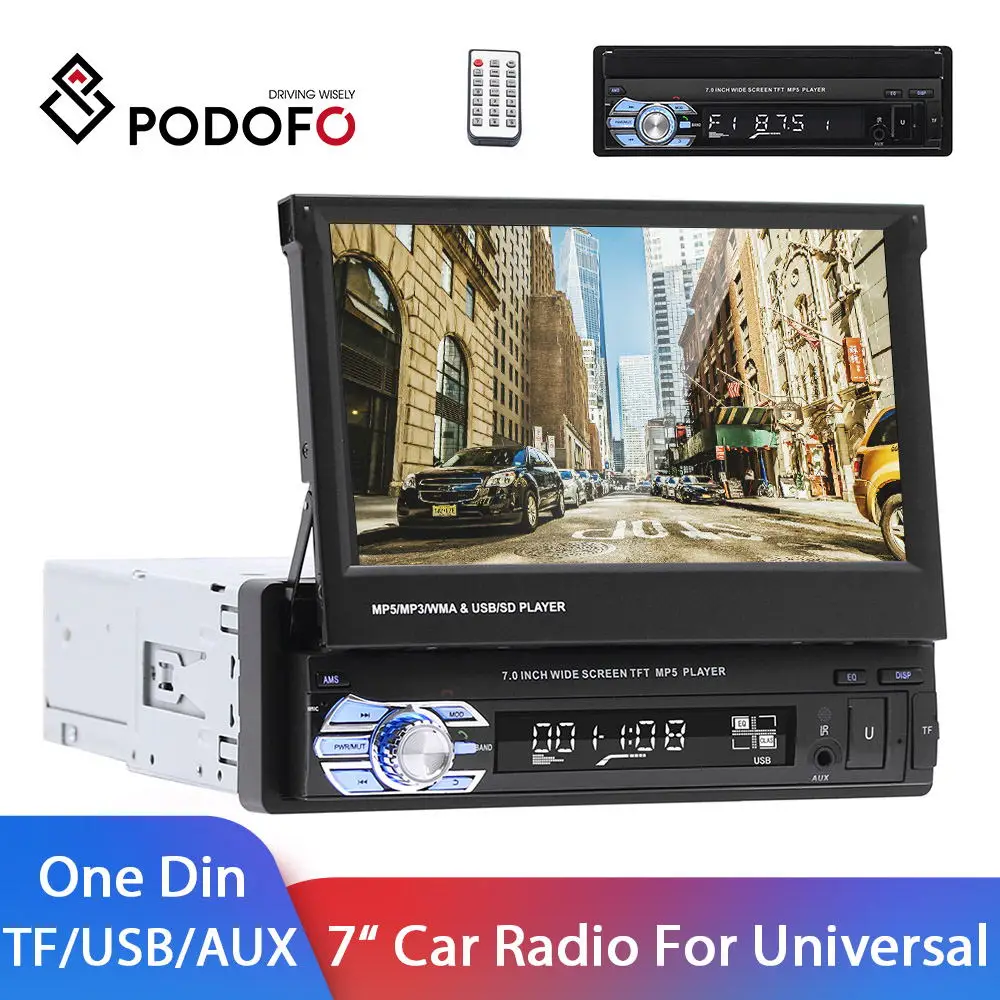 Podofo central multimídia automotiva, 1din, 7 polegadas, tela sensível ao toque, rádio ...