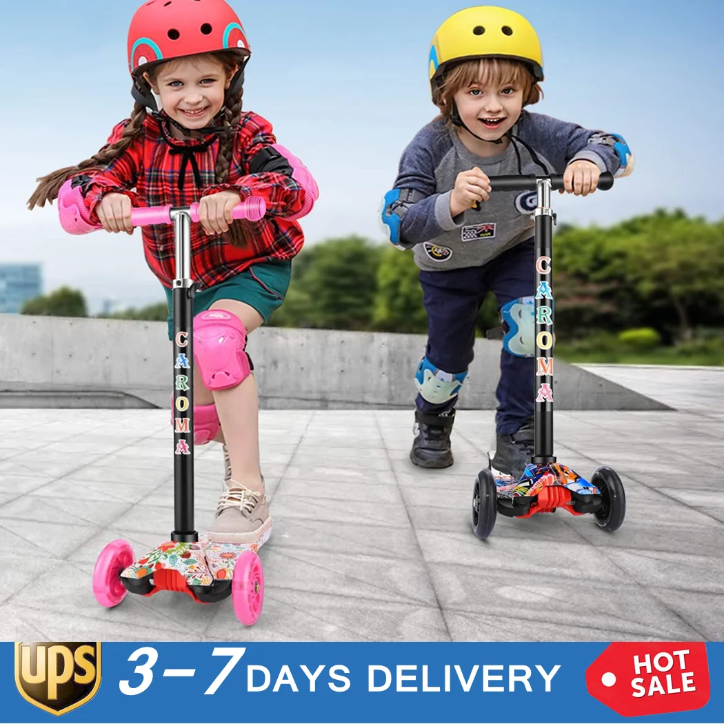 Kids Foldable Kick Scooter Adjustable Height Pu Flashing 3 Wheels Wide ...