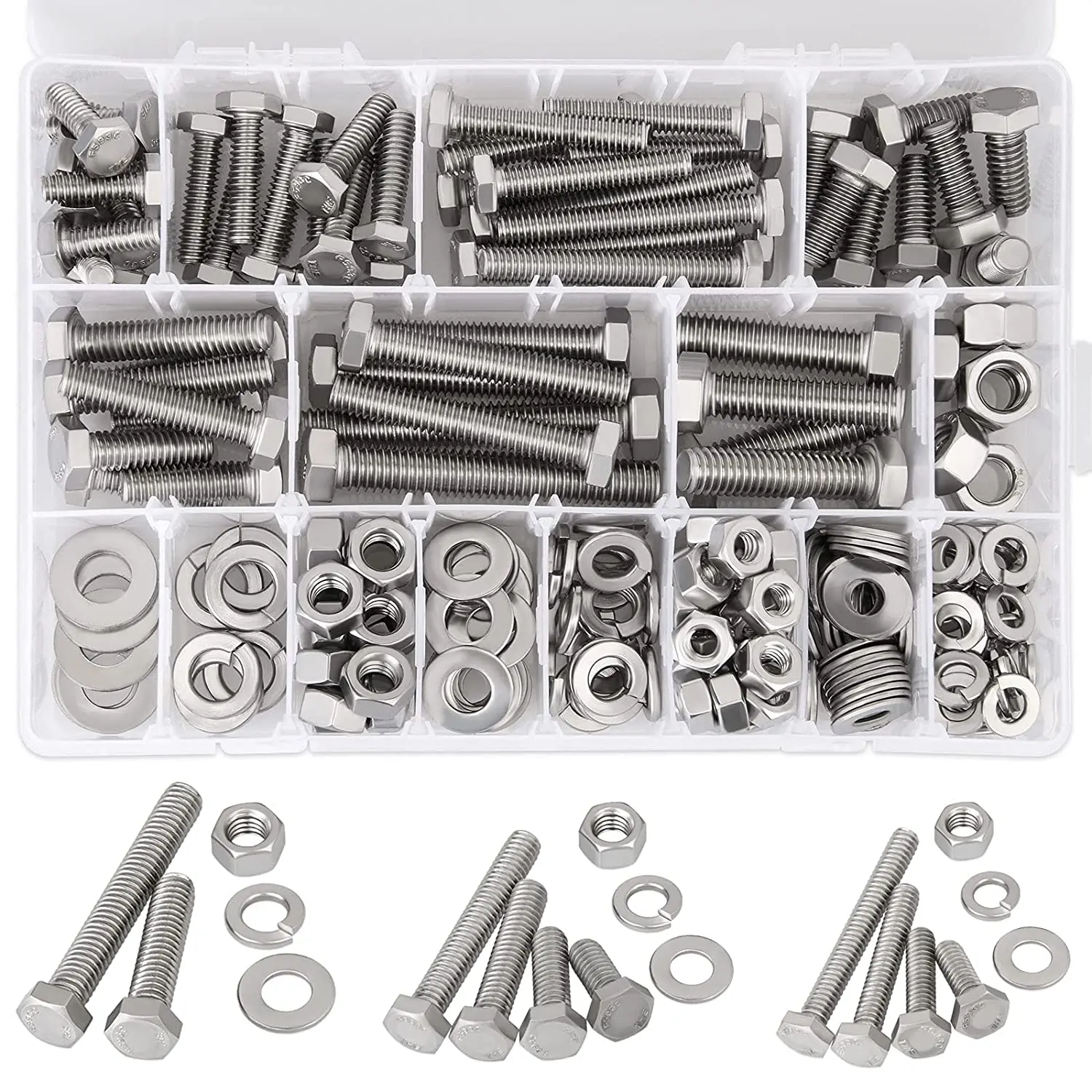 240Pcs-Hex-Bolts-and-Nuts-and-Washer-Assortment-Kit-Stainless-Steel-SAE ...