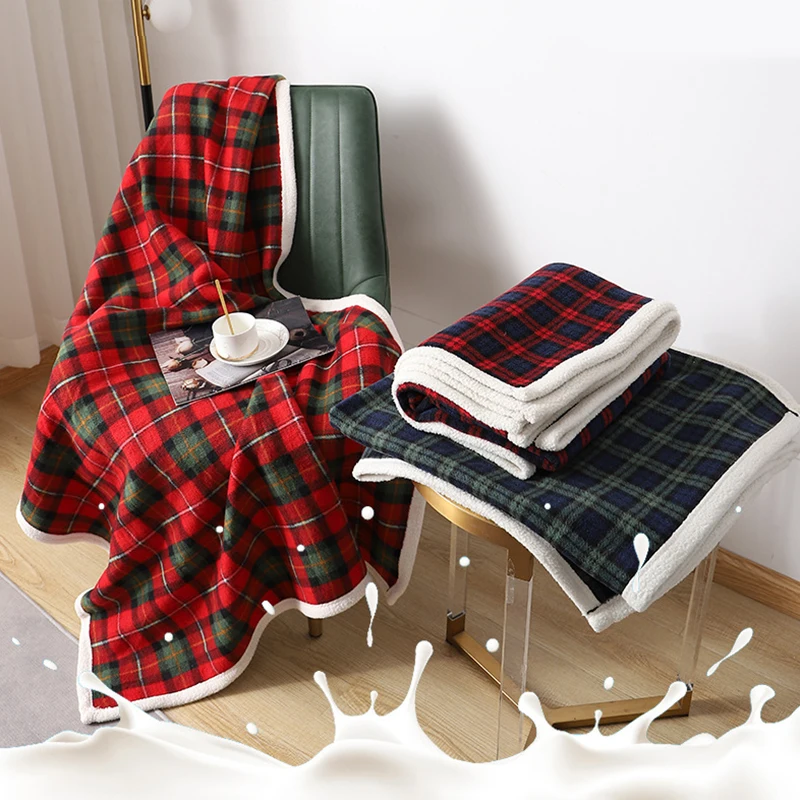 Red Plaid Flannel Blanket Merry Christmas Home Decor Winter Warm Wool ...