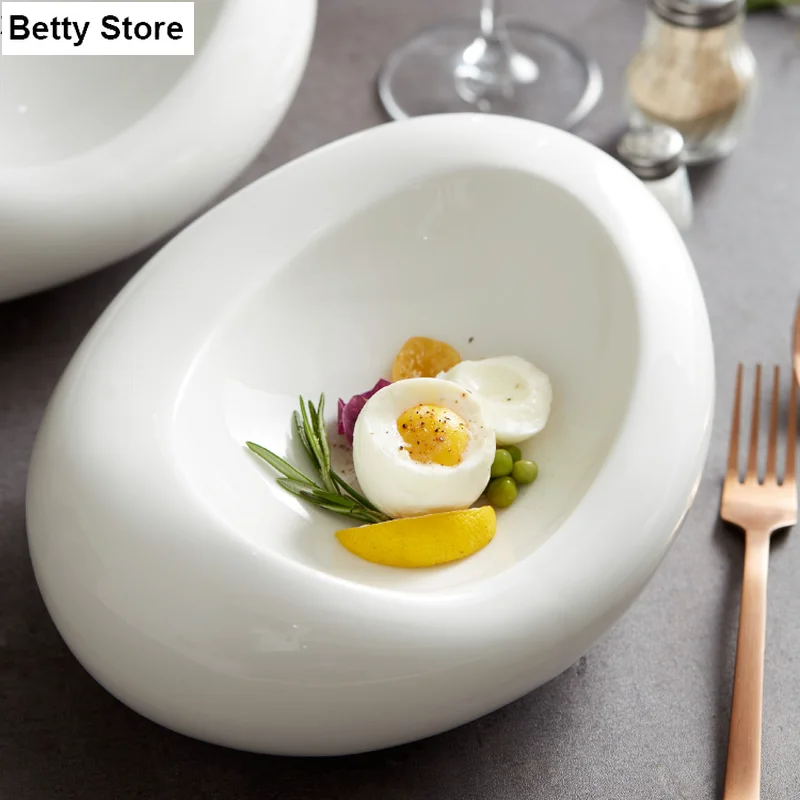 Creative Oval White Ceramic Western Dinner Plate Household Thickening ...