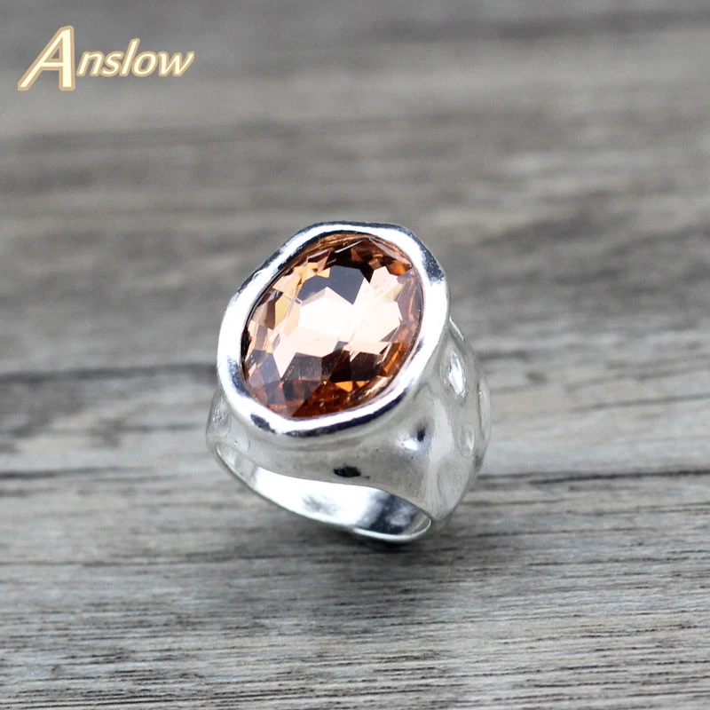 Anslow Fashion Jewelry Top Quality Retro Big Oval Crystal Finger Ring ...