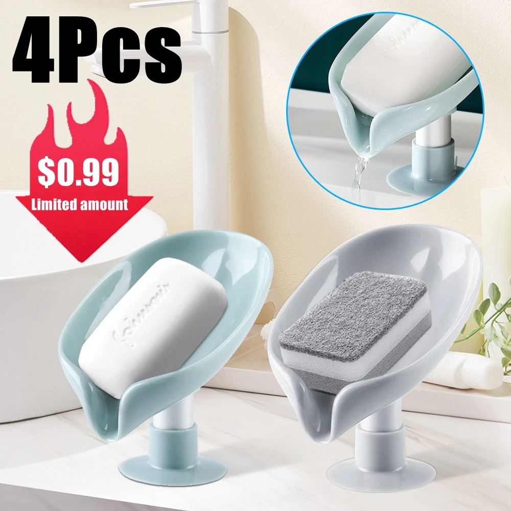 4PCS-Leaf-Shaped-Soap-Box-Bath-Soap-Cup-Holder-sponge-Storage-Plate ...