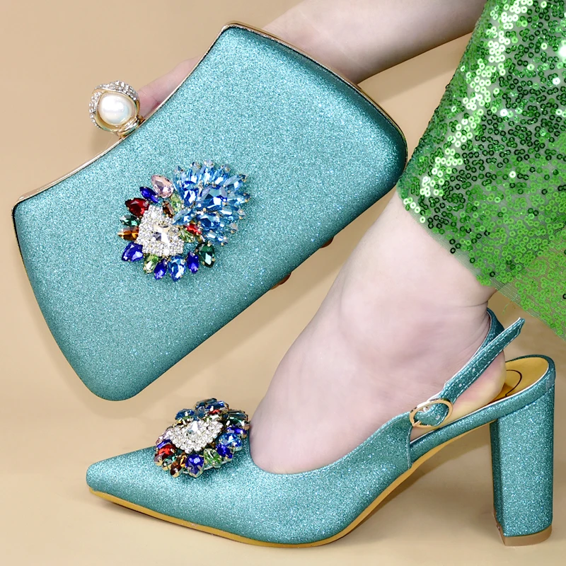 Latest Style Very Nice Teal Italian Shoes With Matching Bag With ...