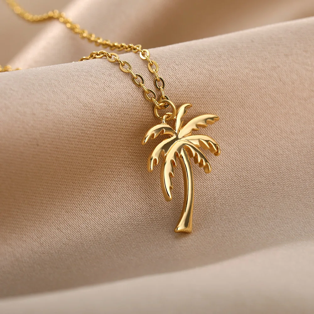 Coconut-Palm-Tree-Necklace-For-Women-Dainty-Stainless-Steel-Palm ...