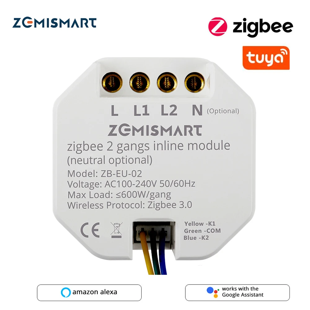 Zemismart Tuya Zigbee Smart Inline Module Light Switch 2 Gang Neutral ...
