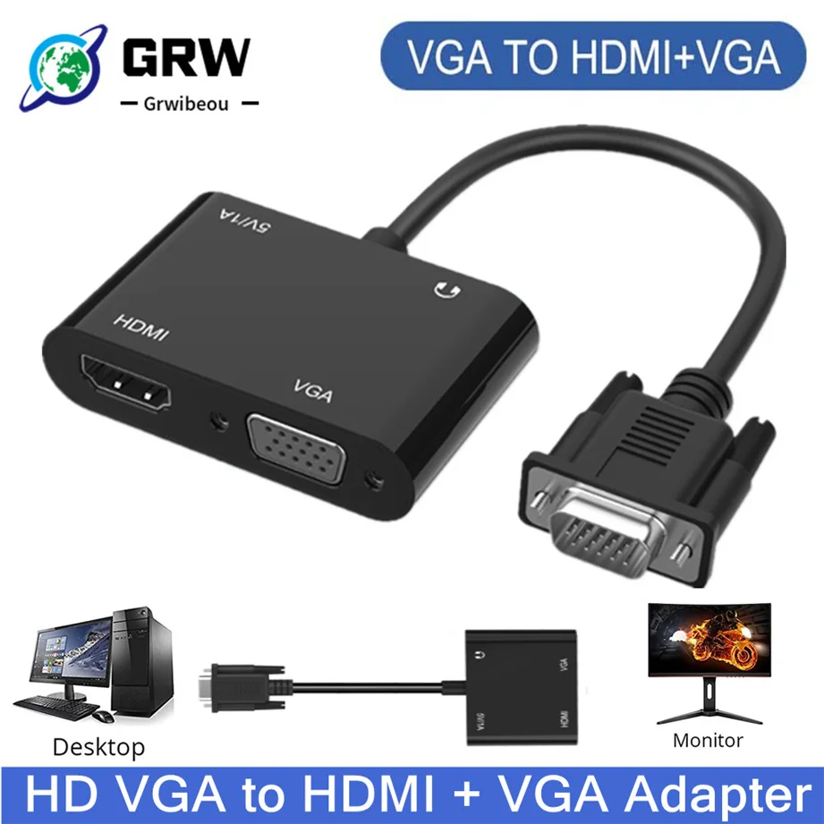 GRWIBEOU-VGA-to-HDMI-VGA-adapter-1080P-VGA-splitter-1-in-2-output-for ...