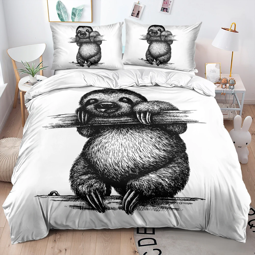 Black-Cute-Sloth-Bedding-Set-Custom-Design-Comforter-Cover-Set-Twin ...