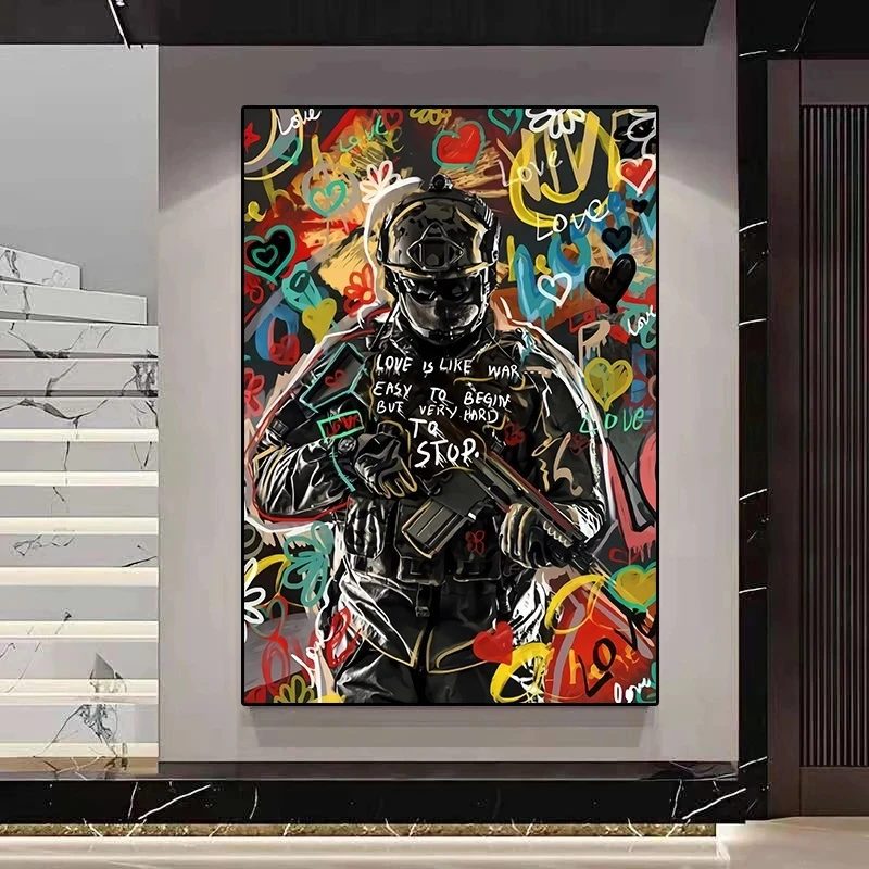 Abstract Sniper Graffiti Art Canvas Paintings Love Is Like War Poster ...