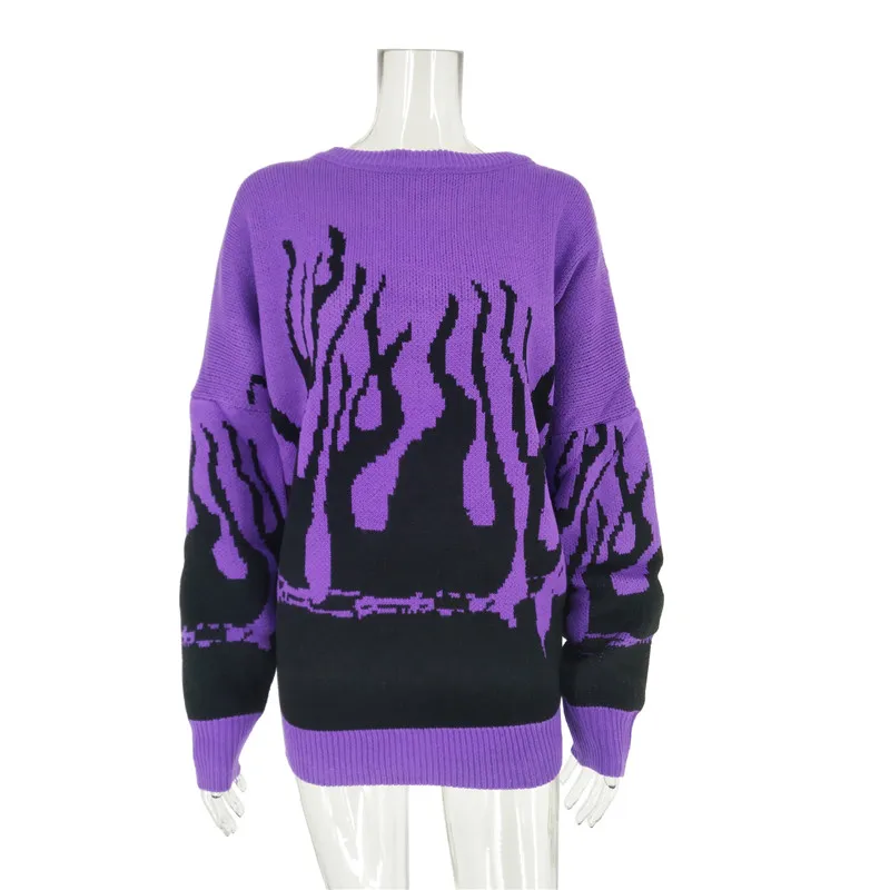 Couple Sweater Harajuku Hip Hop Flame Fire Sweaters Knit 2020 Autumn ...