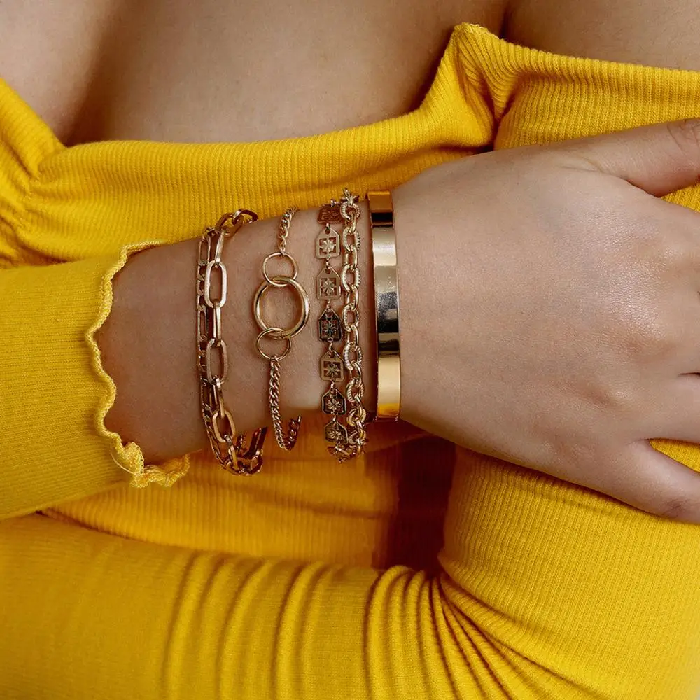 2020 Hot Bohemian Gold Silver color Circle ChainOpen Bracelet Set for ...