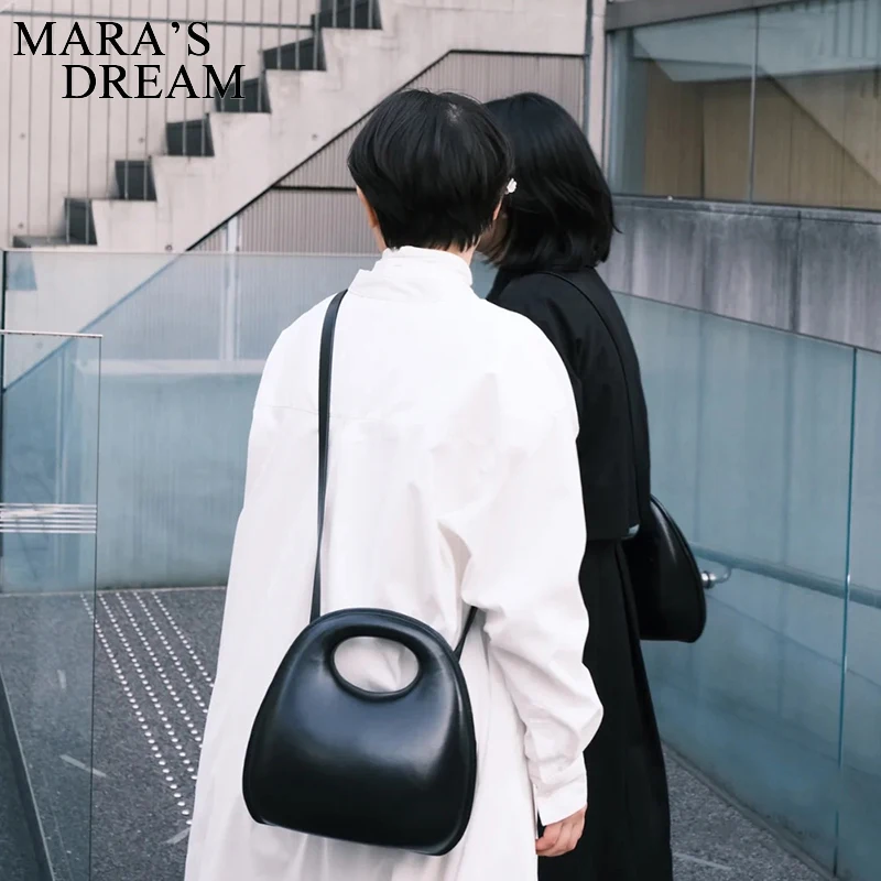 마라의 꿈 패션 여성 에그 가방 쉘 모양 레트로 원형 숙녀 핸드백 디자이너 블랙 가죽 가방 여성 핸드백 크로스 바디