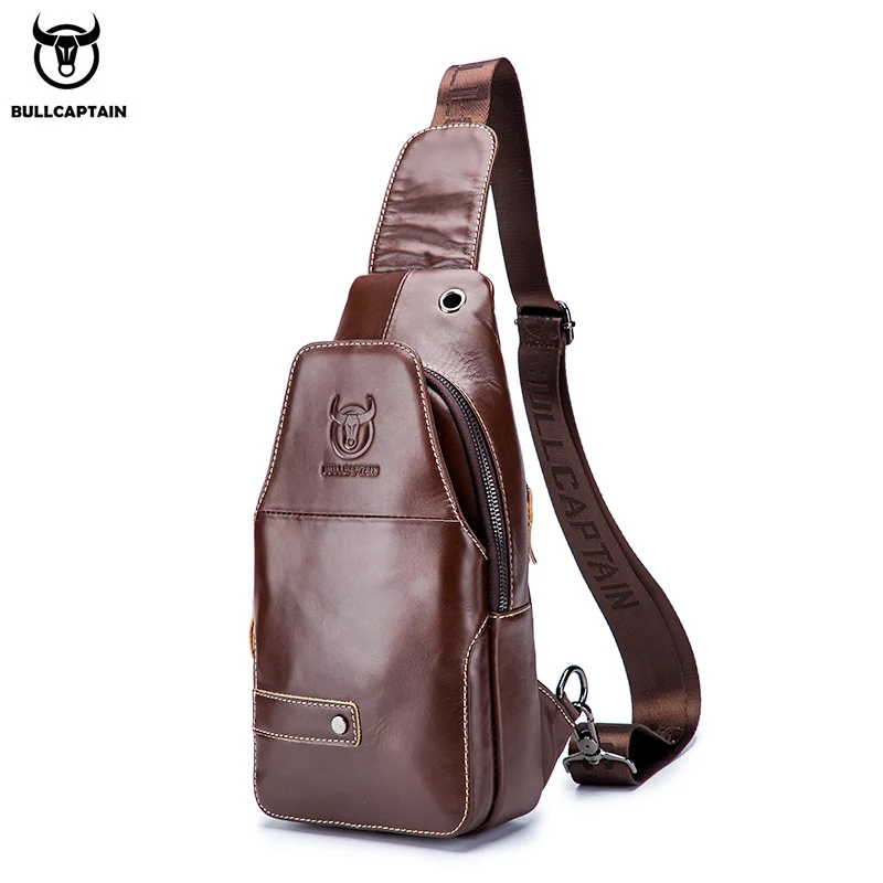 BULLCAPTAIN Genuine Leather Chest Bag For Men Large Capacity Chest Pack ...