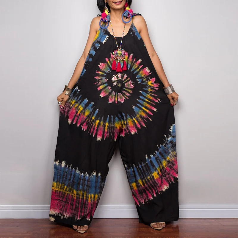 Tie Dye Women's Wide Leg Jumpsuits 2021 Summer Ladies Sleeveless Sling ...