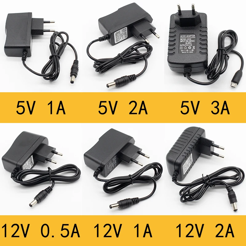 1 Buah 100 240V AC Ke DC Adaptor Catu Daya Adaptor 5V 12V 1A 2A 0.5A EU ...