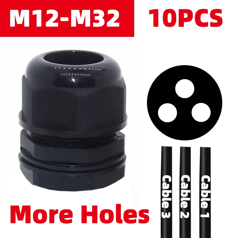 10PCS More Holes Waterproof Plastic Cable Gland M20*1.5 With Tow Holes ...