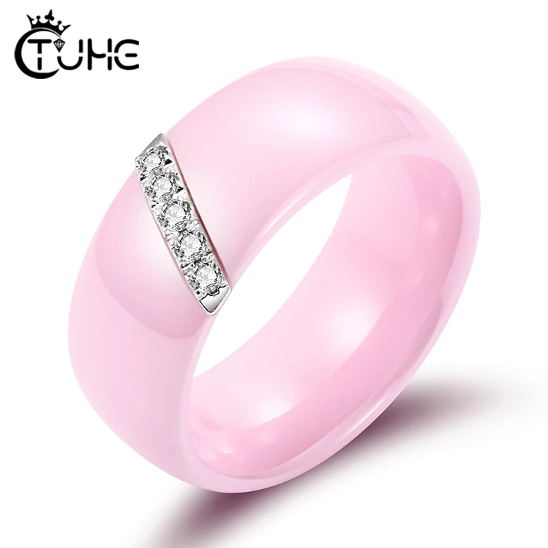Unique-6-8MM-Crystal-Ceramic-Ring-For-Women-Cubic-Zirconia-Stone-White ...