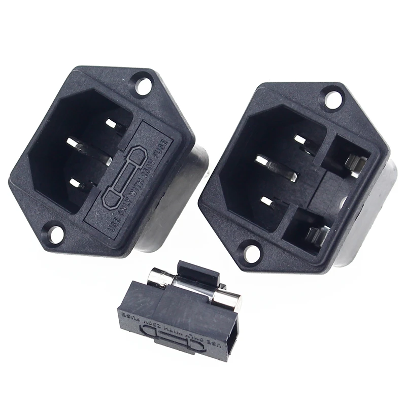 1pcs New Panel Mounted 3 Pin Iec 60320 C14 Inlet Male Power Plug 10a Ac 250v W/ Fuse Holder ...