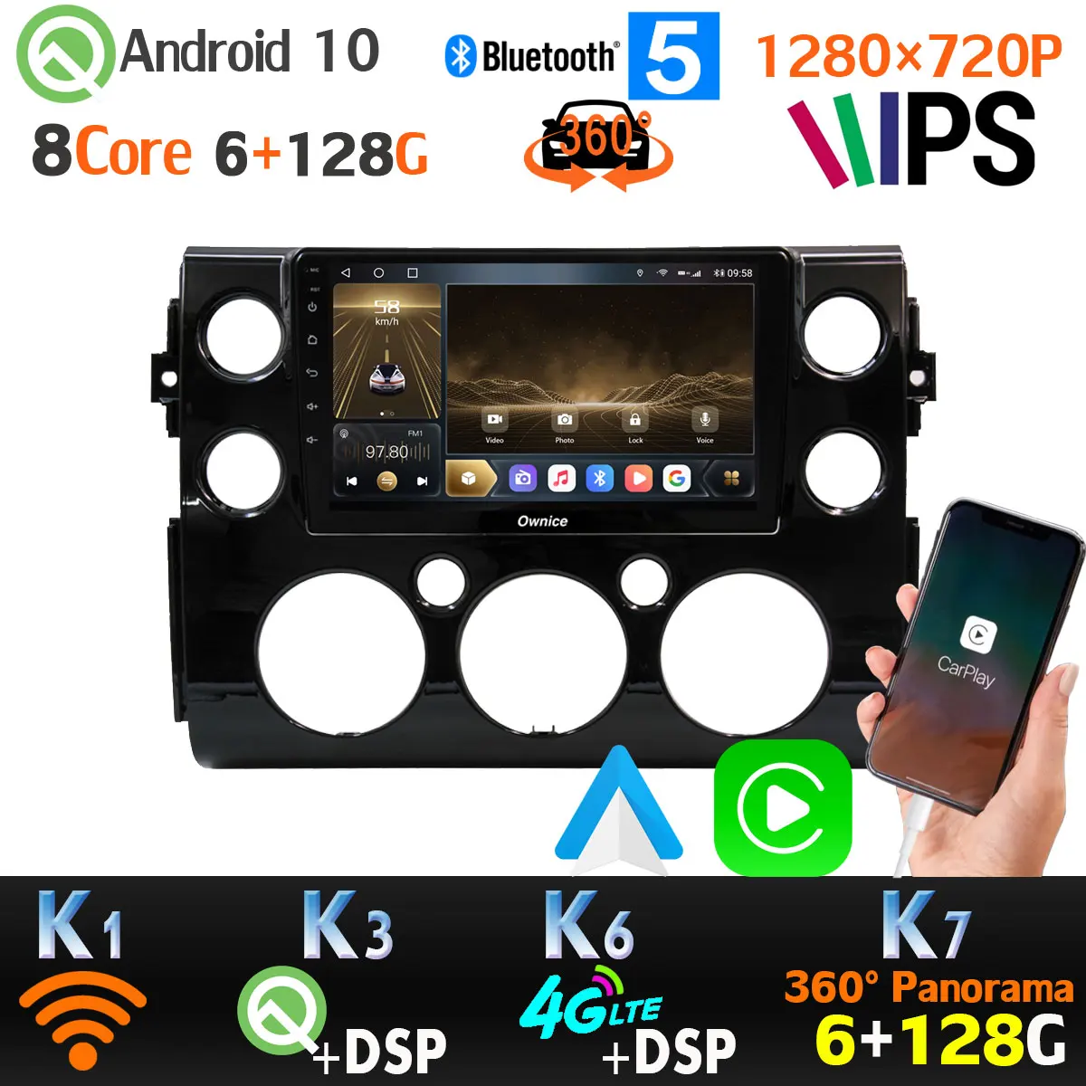 1280*720P 6G + 128G 안드로이드 10.0 도요타 FJ 크루저 J15 360 4 * AHD 카메라 GPS 라디오, 카플레이 4G LTE WiFi DSP 헤드 ...