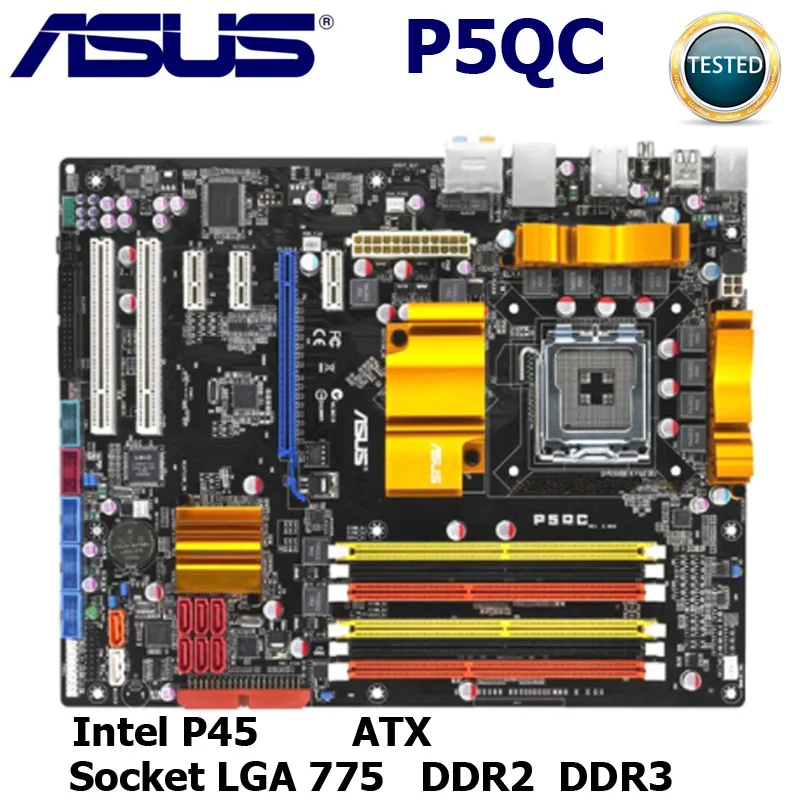LGA 775 For ASUS P5QC Motherboard DDR2 DDR3 For Intel P45 Desktop ...