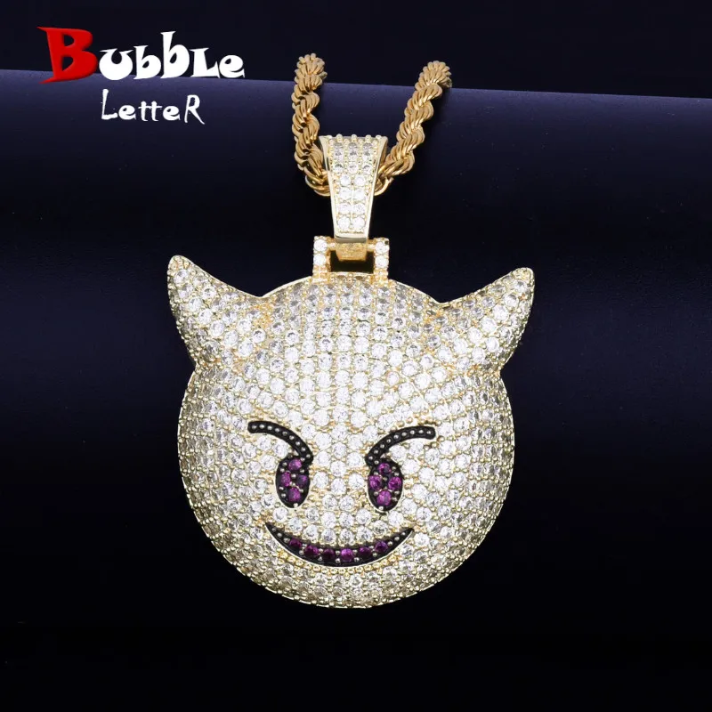Demon Evil Expression Necklace & Pendant Gold Color Plated Bling Zircon ...