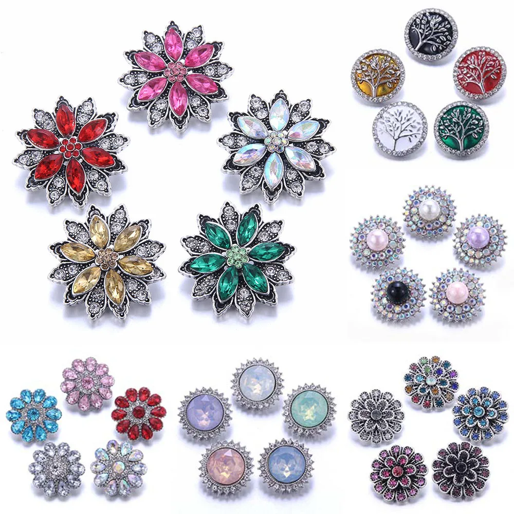 Crystal-Flower-5Pcs-Lot-Metal-Fashion-Snap-Button-Jewelry-18mm-Women ...