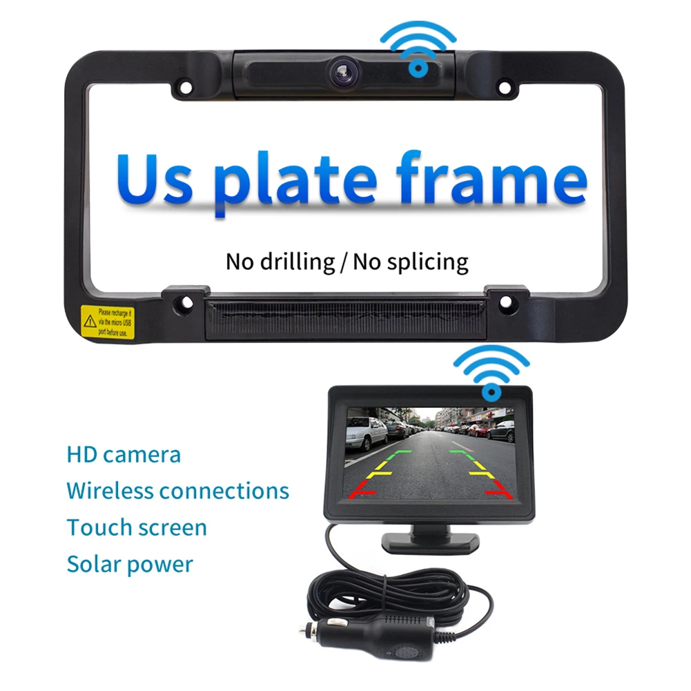 Solar Powered Us Car Wireless Rear View Backup Camera Digital License ...