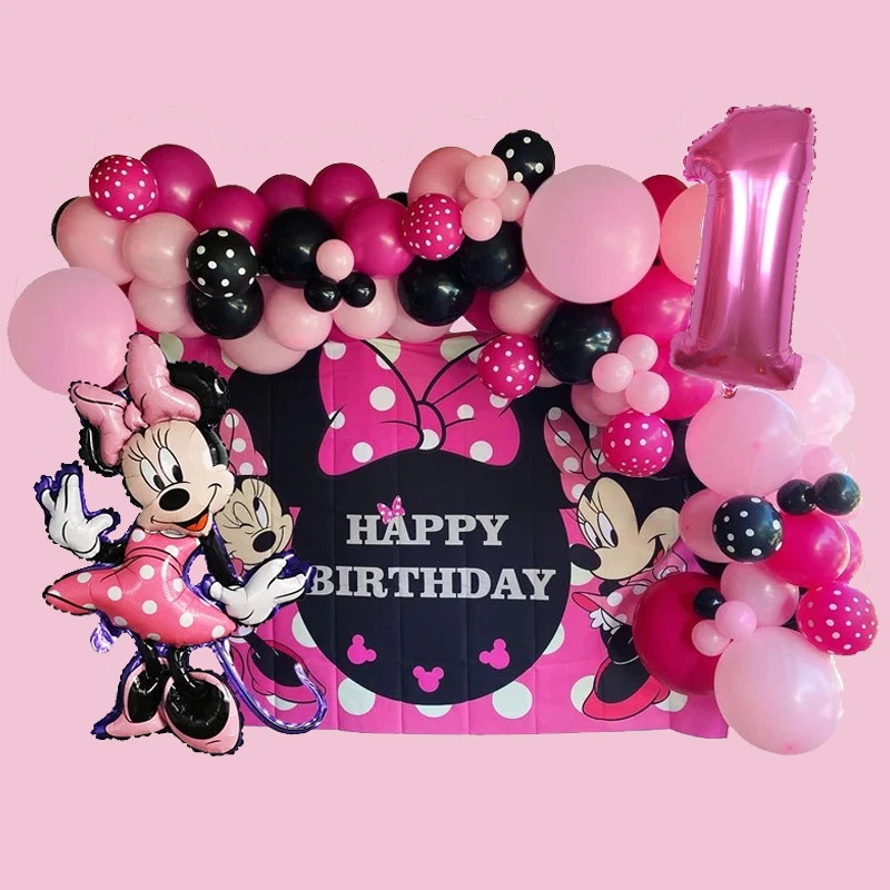 1Set Minnie Mouse Balloons Garland Arch Kit Pink Black Latex Balloon ...