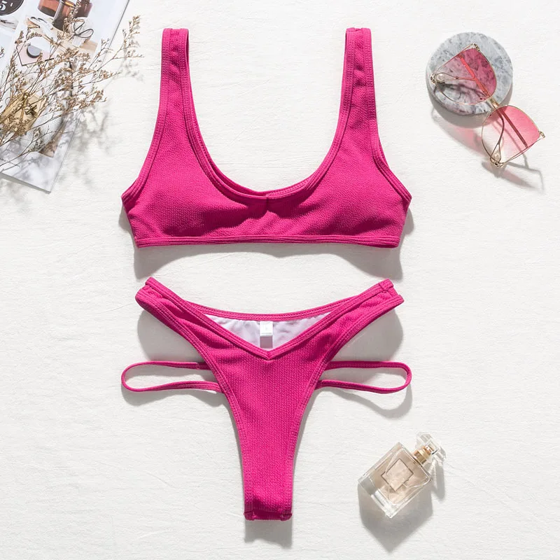 Неоновый зеленый бикини 2019 mujer bathers сексуальные стринги ...