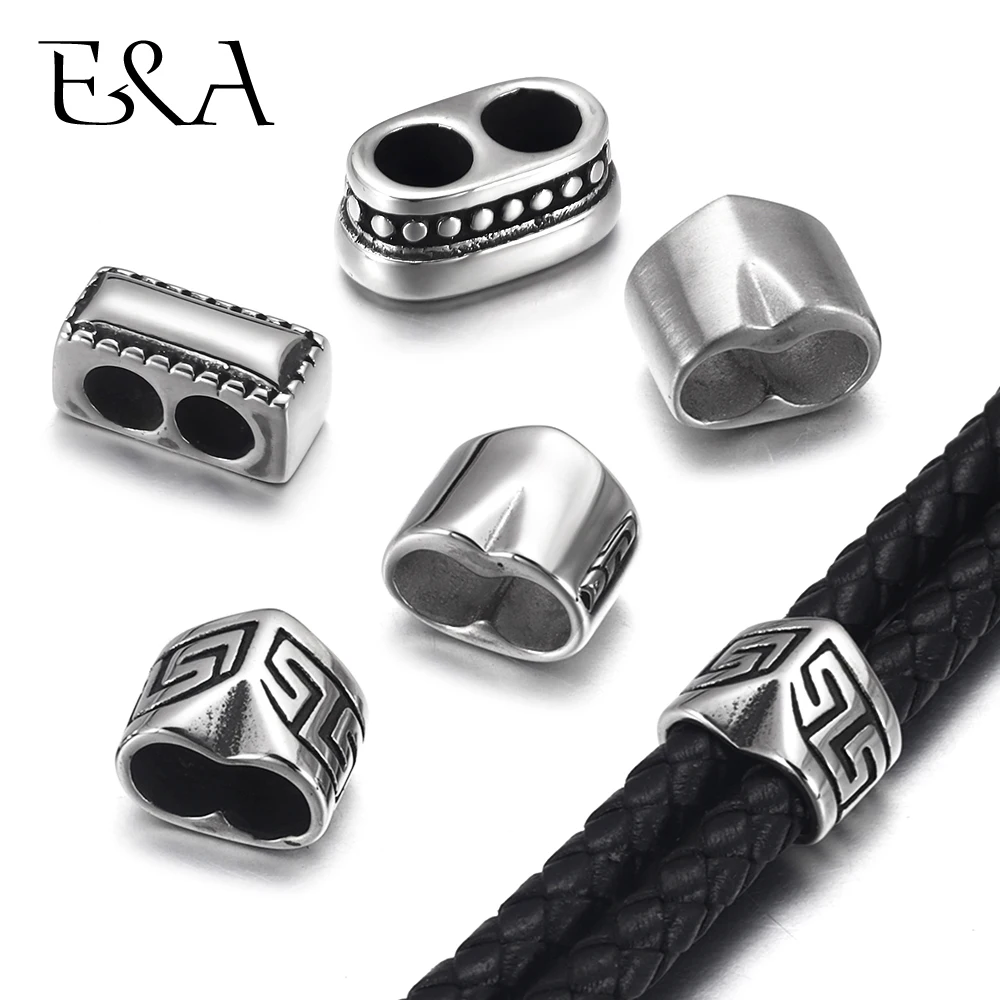 4pcs Stainless Steel Double Hole Beads Fit 5mm Leather Bracelet Slide ...