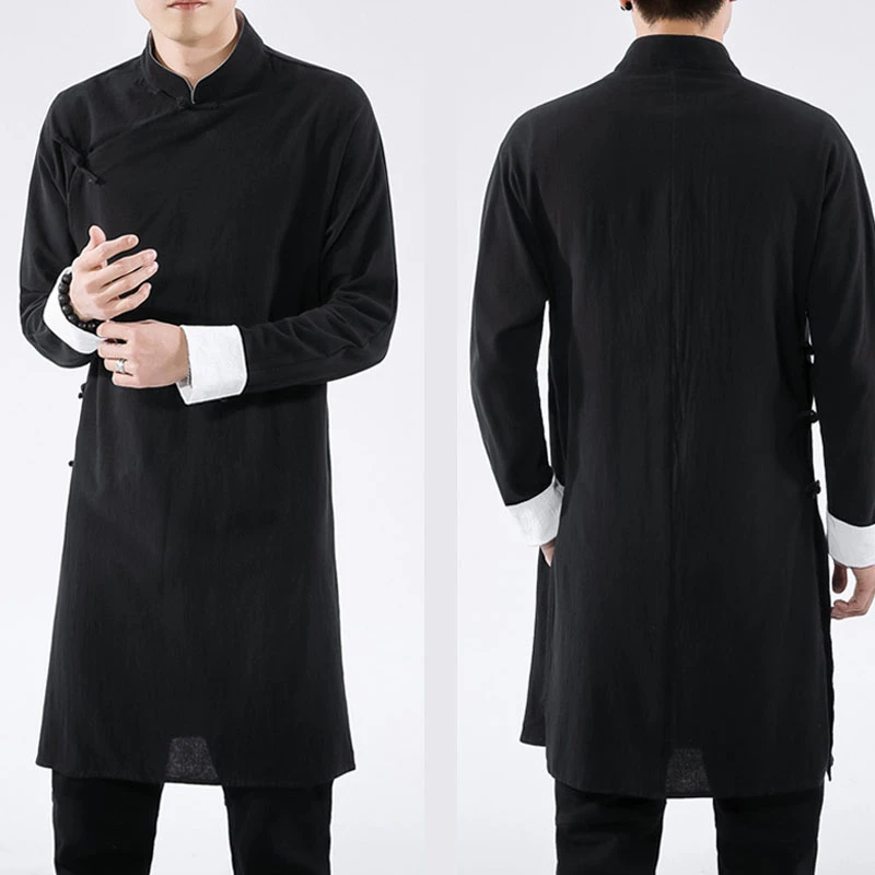 Chinese-Traditional-Men-Robe-Tang-Suit-Kongfu-Hanfu-Solid-Color-Yong ...