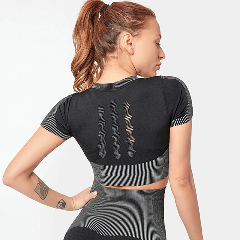 TWTOPSE 2020 Seamless Hollow Out Athletic Fitness Workout Crop Tops Women Anti sweat O neck Yoga ...