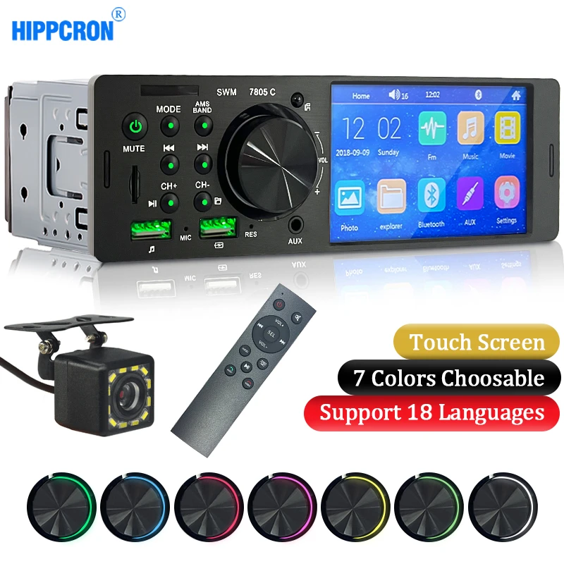 Hippcron Car Radio 1 Din 4.1” Touch Screen Bluetooth Stereo Mp5 Player ...