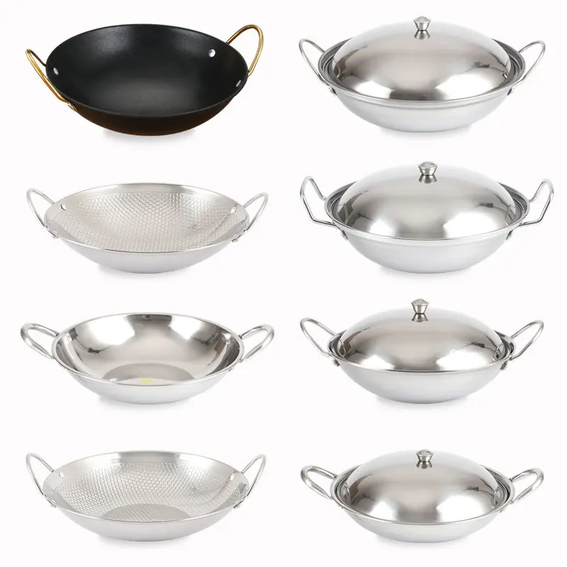 Round-flat-bottom-Stainless-steel-small-wok-hot-pot-thick-pot-alcohol ...