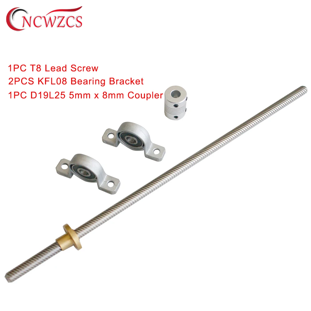T8 Lead 2/4/8mm 100-1200mm Lead Screw With Nut + KFL08 Nut Housing Lead ...