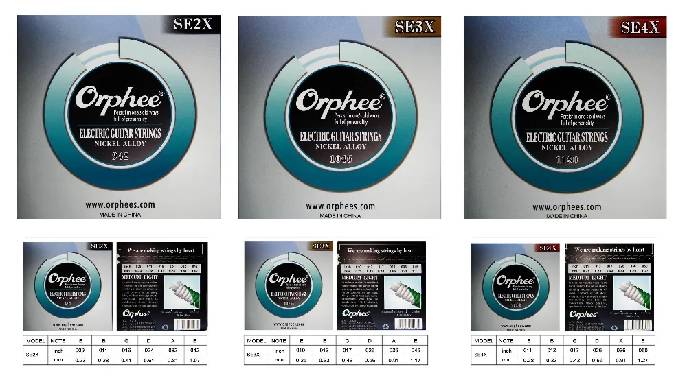 Orphee Juego de cuerdas para guitarra eléctrica, 6 cuerdas, SE2X(009 042)/ SE3X(010 046)/ SE4X ...