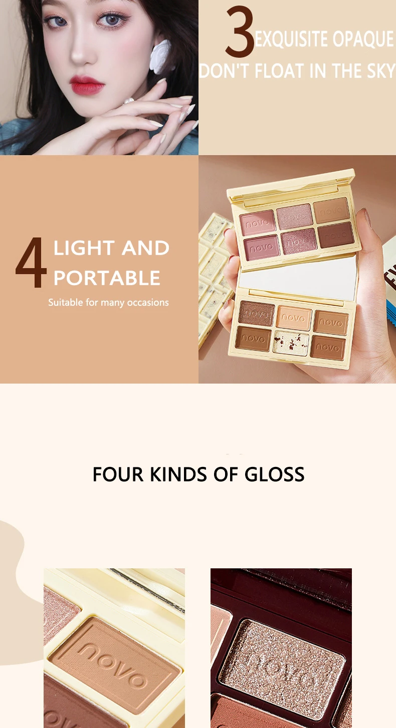 NOVO Chocolate 6-color eyeshadow cream has a fine texture waterproof ...