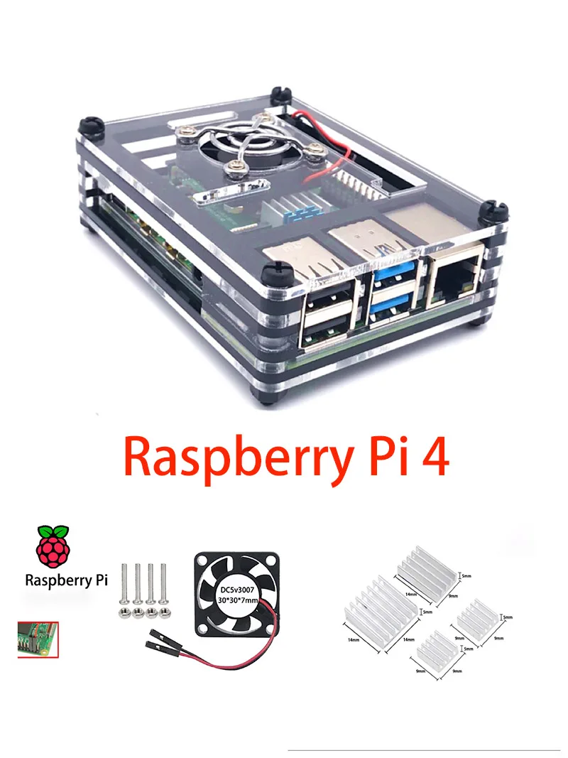 For Raspberry Pi 4 Model B Acrylic Case Raspberry Pi 4B Box Case Enclosure Shell with Heat Sink ...