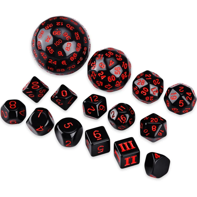 15 Piece Opaque Black Polyhedral Dice Set for DND DCC RPG D3 D4 D5 D6 ...