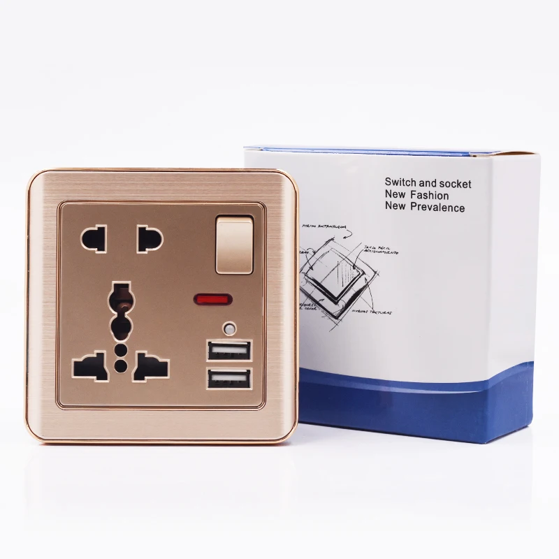 Luxury UK standard 5-hole universal power wall socket with USB aluminum ...