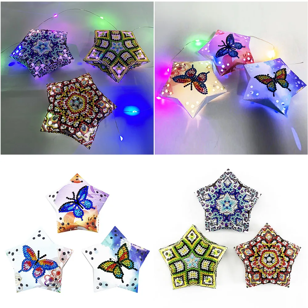 3pcs Diy Diamond Painting Star Led Lamp Special Shaped Diamond With Led ...