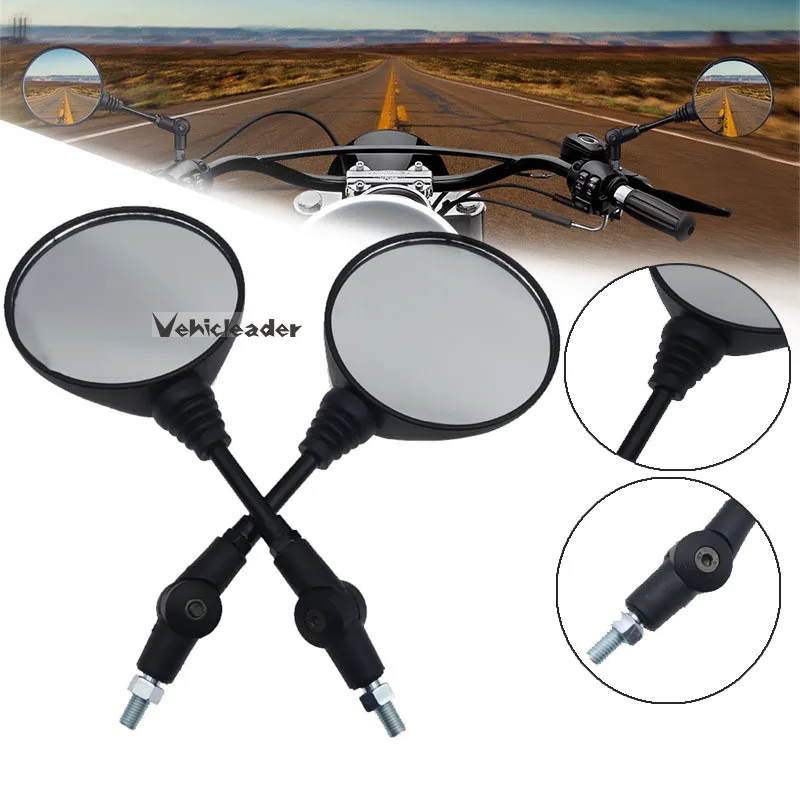 2pcs Foldable Round 10mm Scooter Rear Mirror For Motocross Accessories