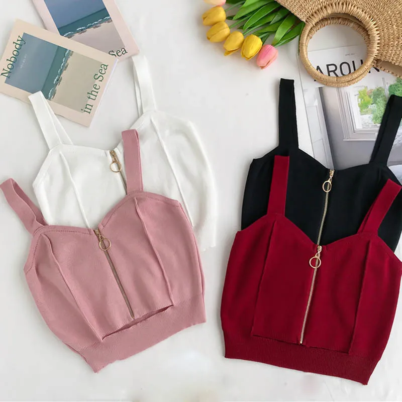 Heliar Women Y2k Camis Summer Slim Tank Top Cropped Women Zipper ...