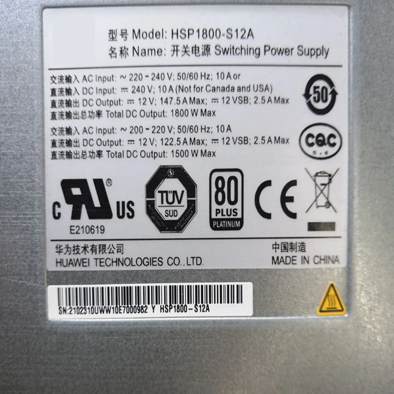Original PSU For Huawei 1800W Switching Power Supply HSP1800-S12A ...